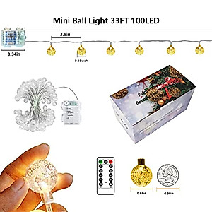 Outdoor String Lights Battery Operated 33FT 100LED Battery Powered String Lights Indoor Waterproof Mini Globe Lights with Remote Timer 8 Lighting Modes for Bedroom Christmas Party Tent Outside Decor