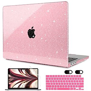 MEEgoodo Glitter Case for M3 MacBook Air 13.6 inch Case 2024 2022,Fit Model A3113 A2681 with M3 M2 Chip, Crystal Laptop Hard Shell Cases with Keyboard & Camera Cover for 13.6" MacBook Air, Clear Pink