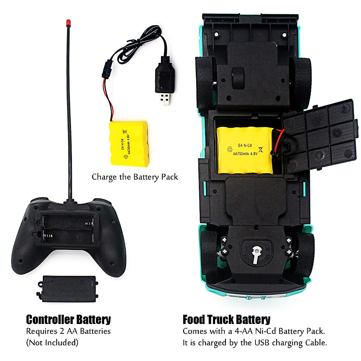 Tipmant Large Size RC Food Truck Remote Control Vehicle Electric Car Toy 4 Channels Light Sound Kids Birthday (Green)