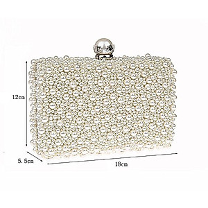 ZAKIA Womens Faux Pearl Beaded Evening Clutch Bag Bridal Wedding Handbag Party Embedded Frame Purse (Cream White)