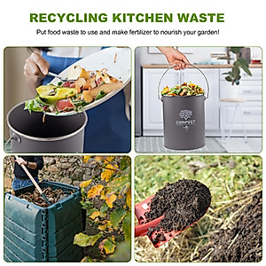 Holismo Kitchen Countertop Compost Bin, Odor Resistant Indoor Compost Bin with Lid and Charcoal Filter, Rust Resistant Coated Compost Bucket, Compost Container, Gray