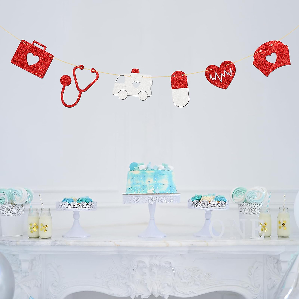 Talorine Red Glitter Congrats Doctor Banner Congrats Nurse Banner- Senior College Medical Graduation Party Bunting Decorations Supplies