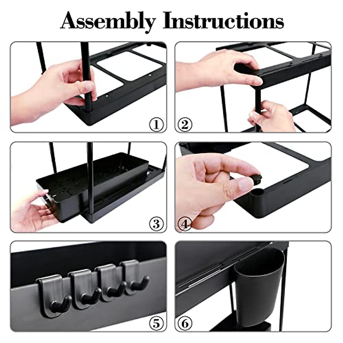 GzfunTeng Under Kitchen Sink Organizer and Storage, 2 Tier Sliding Bathroom Organizer, Pull Out Cabinet Organizer with 4 Hooks, 1 Hanging Cups, Finishing Storage Rack