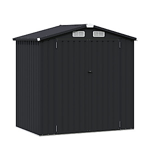 OC Orange-Casual 6 x 4 FT Outdoor Storage Shed, Metal Garden Tool Shed, Outside Sheds & Outdoor Storage Galvanized Steel w/Lockable Door for Backyard, Patio, Lawn, Black