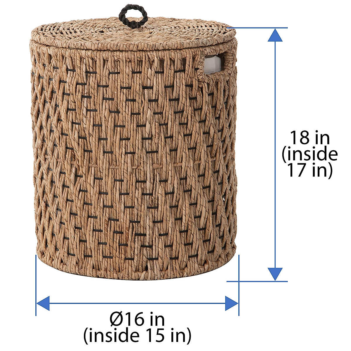 Round Sea Grass Laundry Basket with Removable Liner and Lid with Handle - Handwoven Seagrass in Coastal, Natural Decor Style - Seagrass Storage Bin for Your Home - 18 in. height - from Kouboo