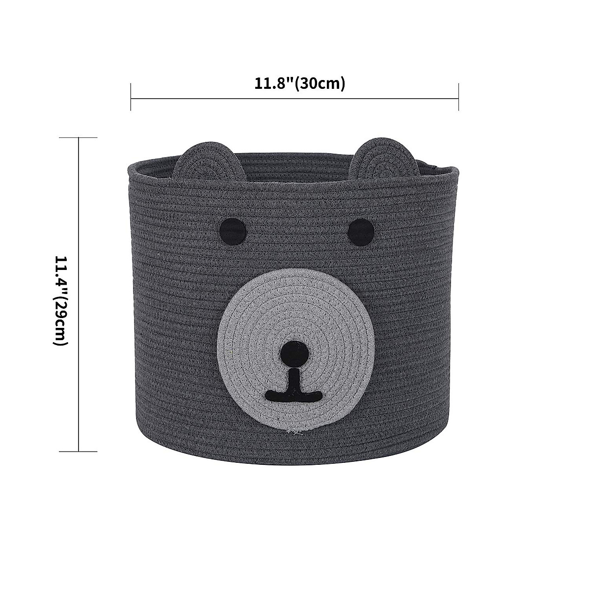 InfiBay Baby Toy Storage, Cotton Rope Storage Basket with Bear Design, Toy Storage Bin with Handles, Woven Laundry Hamper, Baby Nursery Organizer for Toys, Blanket, Clothes, Towels, 12”(D) x 11”(H)