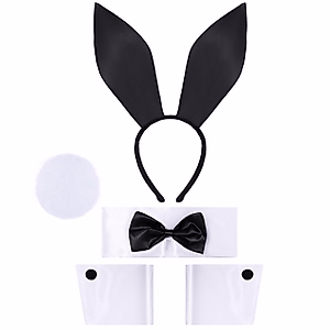 Spooktacular Creations Women Halloween Bunny Costume Accessories with Bunny Ears and Tail Set,Bow Tie, Arm Cuffs for Halloween Cosplay Parties
