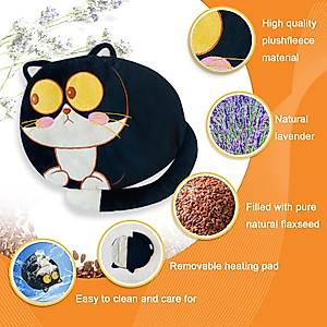 Kivdes Microwave Heating Pads for Cramps/Period/Back/Abdomen Pain Relief,11in*8in Microwavable Weighted Moist Stuffed Cute Stuffed Animal Heating Pad Washable Removable Lavender Scented Black Cat