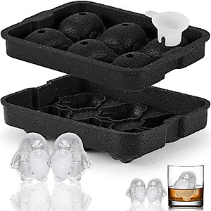 Nax Caki 3D Penguin Ice Cube Tray, 2.2" Large Thicked Silicone Fun Shapes Whiskey Ice Mold with Funnel for Cocktails,Bourbon,Brandy, Whiskey Gifts for Men Black