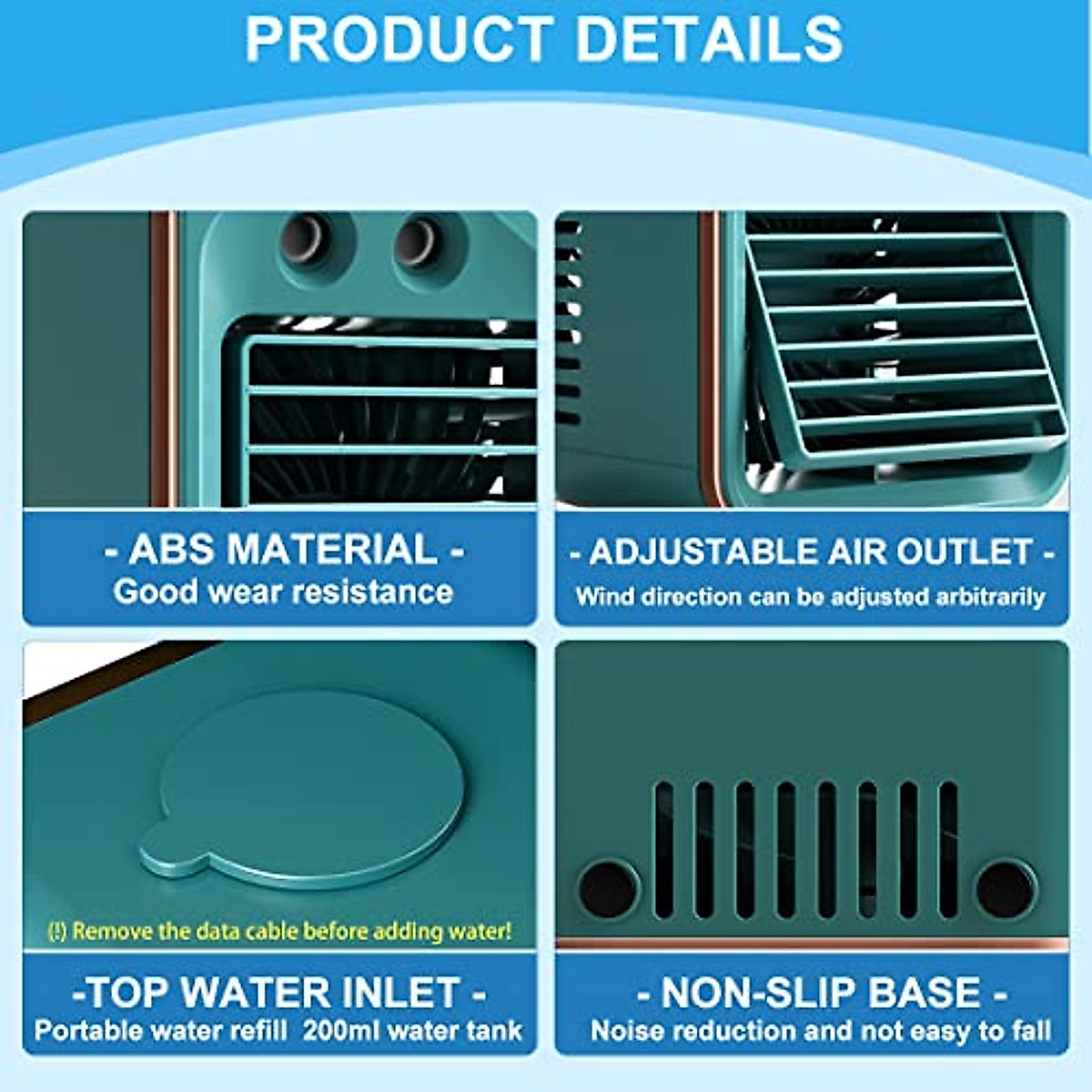 hYwecy Portable Air Conditioner-4000mAh Rechargeable Office Air Conditioner in Three Speeds&Spray Speed,Portable Evaporative Cooling Fan with Spray for Home Bedroom Office(green)