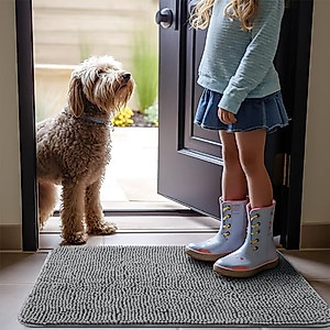 OLANLY Dog Door Mat for Muddy Paws 30x20, Absorbs Moisture and Dirt, Absorbent Non-Slip Washable Mat, Quick Dry Chenille, Mud Mat for Dogs, Entry Indoor Door Mat for Inside Floor, Grey
