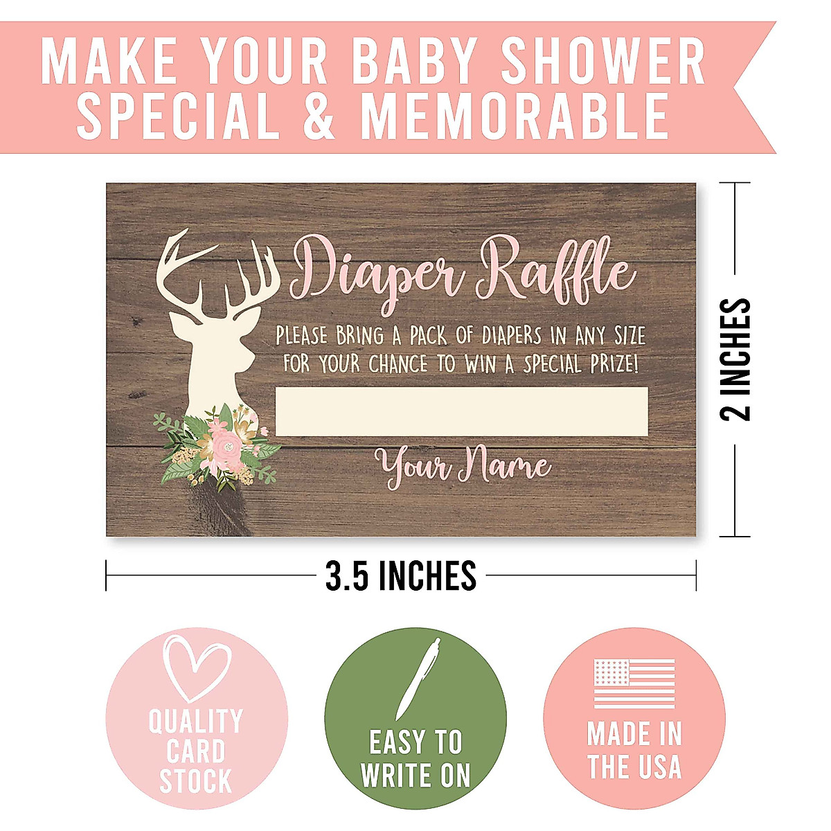 25 Baby Shower Diaper Raffle Tickets For Baby Shower Girl - Deer Baby Shower Games For Girls, Diaper Raffle Cards, Baby Raffle Tickets, Baby Shower Invitation Inserts, Baby Shower Ideas