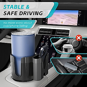OUSHASAA 2-in-1-Car-Cup-Holder-Expander-Adapter with Phone Holder Adjustable Base Fits Most Cup Holder and Phones, Compatible for HydroFlask, Yeti, Nalgene, Large 32/40 oz Bottles in 3.2"-3.8" (1pcs)