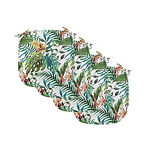 Ambesonne Leaf Chair Seating Cushion Set of 4, Vintage Retro 60s Seem Banana Palm Tree Leaves Flowers Hibiscus, Anti-Slip Seat Padding for Kitchen & Patio, 16"x16", Pale Caramel Burgundy