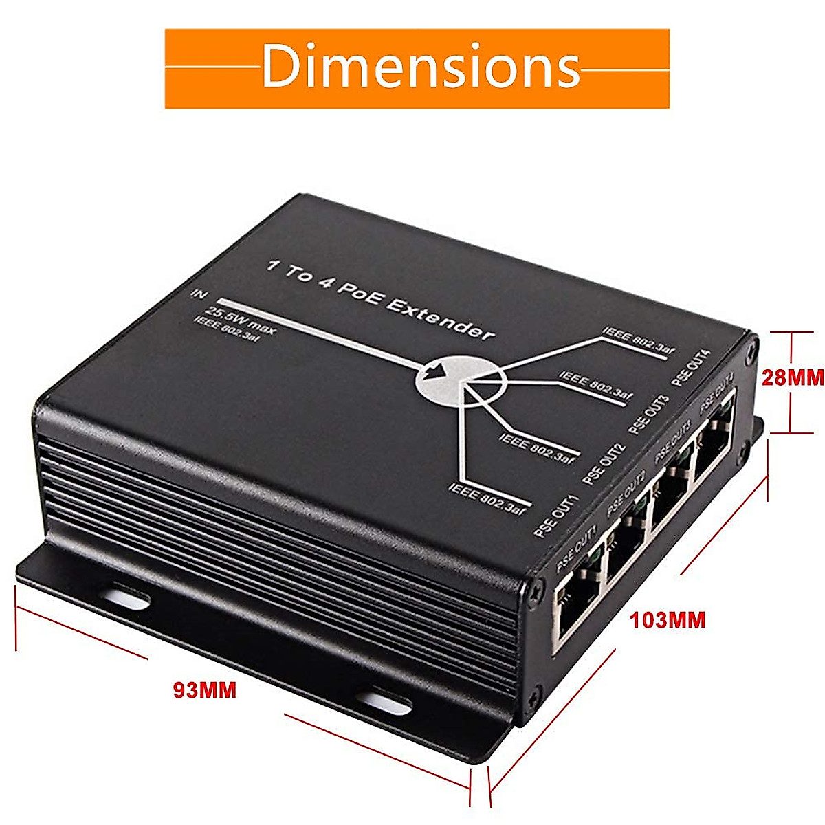 BeElion PoE Extender Ethernet Repeater 10/100Mbps, 1In/4Out 10/100BASE-TX IEEE802.3at (Power-in) to IEEE802.3af (Power-Out) PoE Extender for Ethernet/PoE Power, IP Camera,Other Network