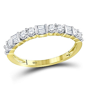 The Diamond Deal 10kt Yellow Gold Womens Baguette Round Diamond Band Ring 1/2 Cttw