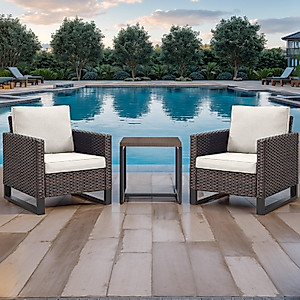 Rilyson Patio Furniture Chairs Outdoor Chair - Wicker Patio Furniture Set of 2,PE Rattan Patio Seating with Cushions for Deck Porch Balcony Backyard Garden(Brown/Beige)