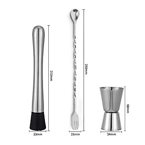 TNCO 8 inch Stainless Steel Muddler, Muddler For Cocktails With Cocktail Spoon and Jigger 0.5/1 OZ For Make Mojitos And Delicious Mixed Drinks