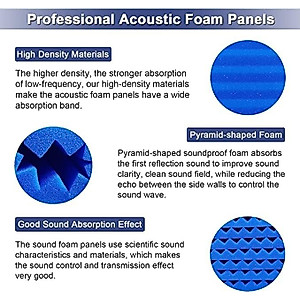 HJGFK2018 52 Pack Acoustic Foam Panels,1" x 12" x 12" Black/BLUE Acoustic Wedge Studio Foam Sound Absorption Wall Panels