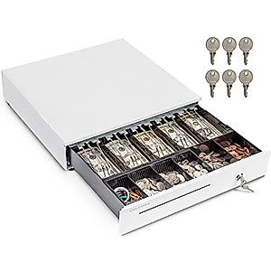 Cash Register Drawer for Point of Sale (POS) System with Removable Coin Tray, 5 Bill/6 Coin, 24V, RJ11/RJ12 Key-Lock, Media Slot, White
