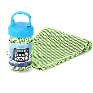 AINAAN Cooling Towel, Microfiber Quick Cooling for Yoga Sport Running Gym Camping Fitness with Handle Bottle（Green）