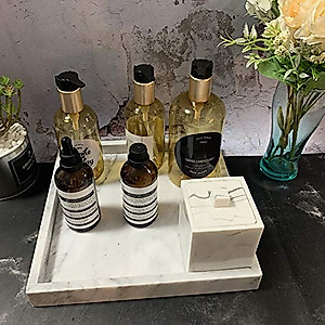 StonePlus Natural Marble Square Neat Makeups Organizer/Bathroom Vanity Tray for Razor Towel Toothpaste (9.84x9.84x1.18in, Volakas White)