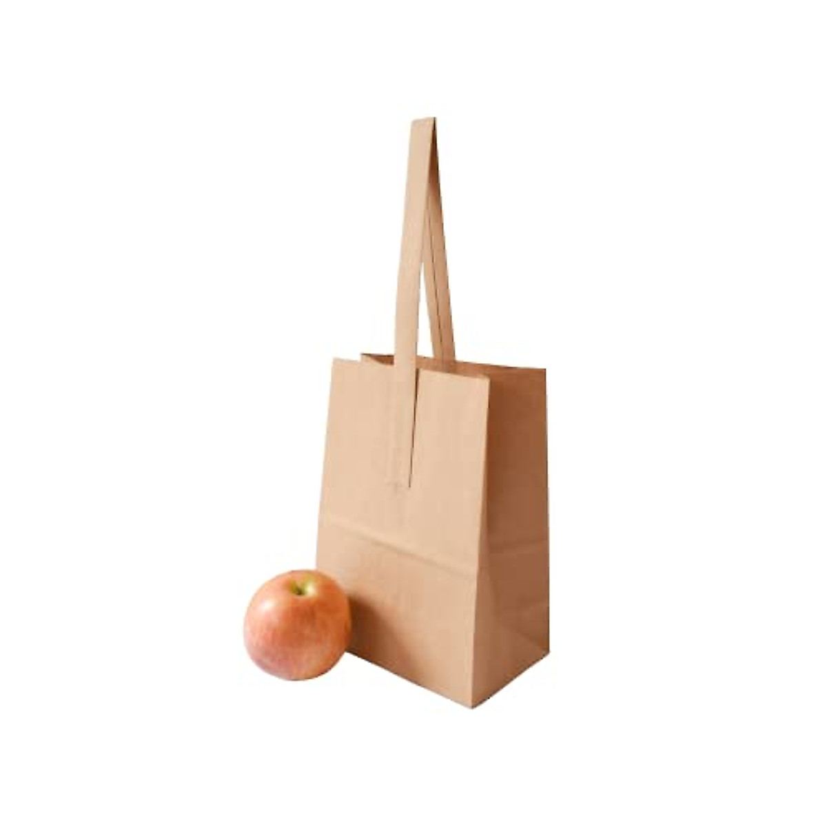 8 x 6 x 3.5 Inch Small Kraft Paper Bags with Paper Handles - Quarter Peck Apple/Produce Bag (50)