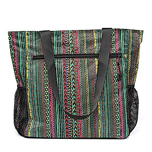 ESVAN Original Floral Water Resistant Tote Bag Large Shoulder Bag with Multi Pockets for Gym Hiking Picnic Travel Beach Daily Bags (Green)