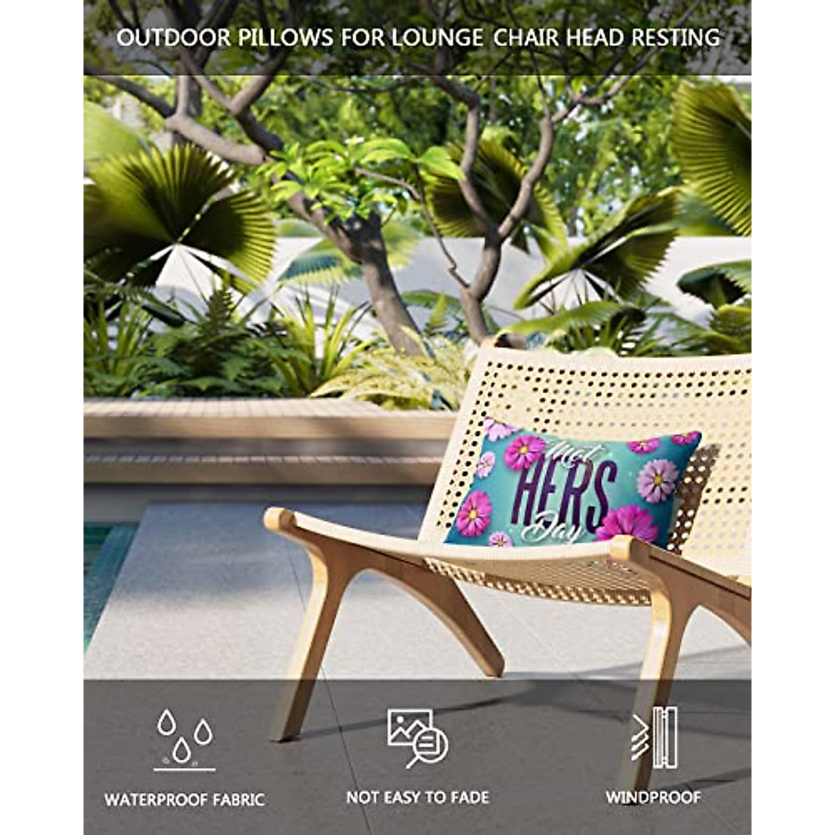 Recliner Head Pillow Ledge Loungers Chair Pillows with Insert Mother'S Day Pink Daisy Blue Lumbar Pillow with Adjustable Strap Outdoor Waterproof Patio Pillows for Beach Pool Chair, 2 PCS