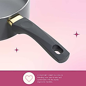 Paris Hilton Epic Nonstick Pots and Pans Set, Multi-layer Nonstick Coating, Tempered Glass Lids, Soft Touch, Stay Cool Handles, Made without PFOA, Dishwasher Safe Cookware Set, 12-Piece, Charcoal Gray