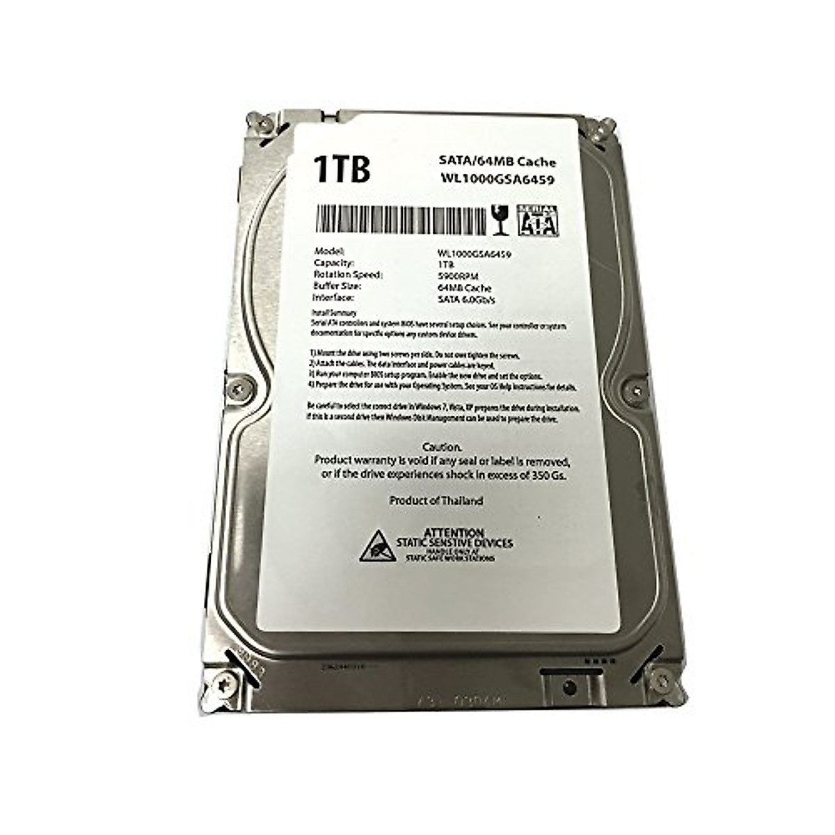 White Label WL 1TB 64MB Cache 5900RPM SATA III (6.0Gb/s) (Quiet & Heavy Duty) Internal Desktop 3.5" Hard Drive (PC,CCTV DVR) - w/ 1 Year Warranty
