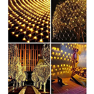 Solar Led Net Lights,100 LEDs Net Mesh Tree-Wrap Lights 4.9ft x 4.9ft,Dark Green Cable,8 Modes Outdoor String Decorative Lights for Window Wall Background Camping Beach Garden Patio (Warm White)