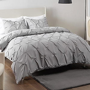 Bedsure Grey Duvet Cover Queen Size - Pinch Pleated Queen Size Duvet Cover with Zipper Closure, Microfiber Pintuck Duvet Cover(Grey, Queen)