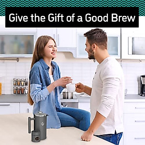 Coffee Gator French Press Coffee Maker - Thermal Insulated Brewer Plus Travel Jar - Large Capacity, Double Wall Stainless Steel - 34oz - Gray