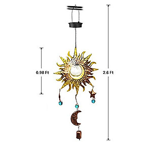 Hanging Solar Lights Wind Chimes: Sun Wind Chimes Outdoor for Mom's Day Gifts-Solar Wind Chimes Waterproof Globe Glass Path Lights with Windbells for Patio Lawn Porch Decoration and Festival Gifts