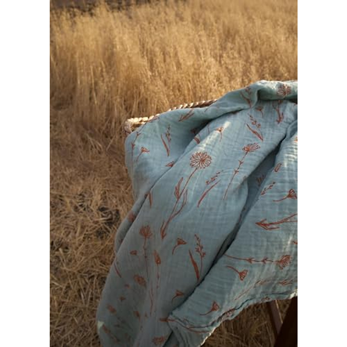 Leyl&Ari Muslin Swaddle Baby Blanket | 100% Organic Cotton Receiving Wrap (Wildflowers/Blue)