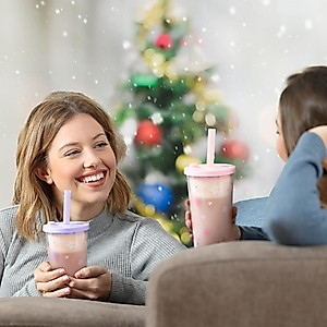 Colnic Reusable Boba Cup With Lids And Straws, 24Oz/700ml Smoothie /Iced Coffee Cup, Leakproof Kawaii Cup Tumbler With Boba Reusable Straw,Double Wall Clear Insulated Bubble Tea Cup