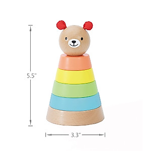 Classic World Wooden Stacking Rings Baby Toy, Montessori Stacking Rings Stacker Rainbow, Bear Tower Wooden Toys for Babies