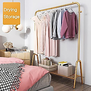 Garment Rack Storage Shelves Clothes Rack, Metal Clothing Rack Freestanding Closet Organizer for Hanging Clothes, Portable Multi-Functional Standard Rod with Bottom Rack, 150×147cm