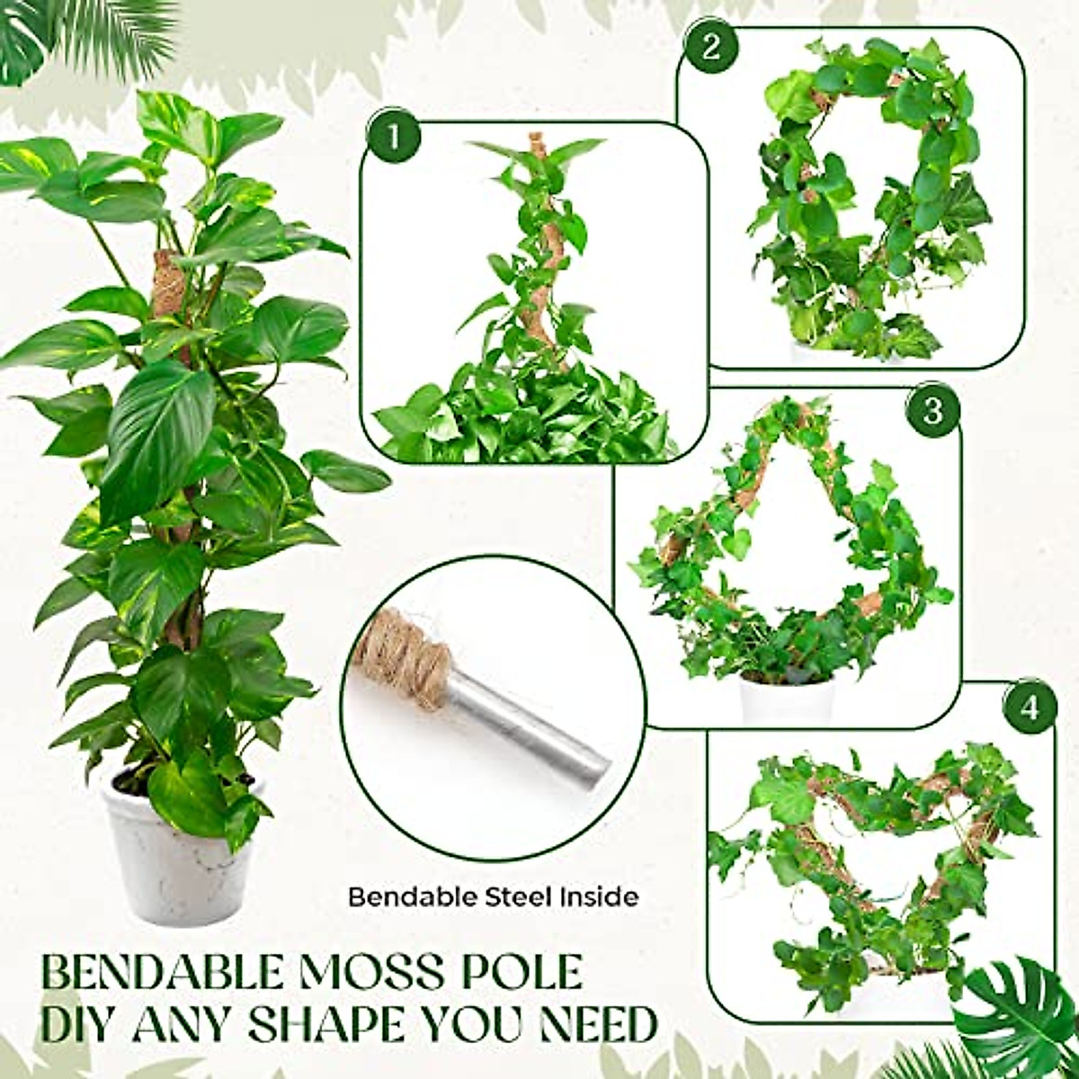 Byjogger Moss Pole, Moss Pole for Plants Monstera, 45'' Moss Poles for Climbing Plants, Monstera Moss Pole, Plant Support for Indoor Plants, Bendable Moss Pole for Plants Growth(1 Pcs)