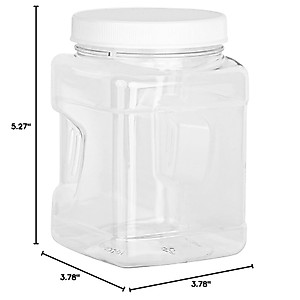 Stock Your Home Plastic Storage Jars (6 Pack) - 32 Oz Square Plastic Canisters with Lids - Shatterproof Plastic Storage Jars with Lids - Reusable Wide Mouth Clear Plastic Containers with Lids