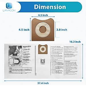 LANROON 12 Pack Replacement 23743 VF3502 Vacuum Bags Compatible with Ridgid 12-16 Gallon Vacuum WD1950 WD1956 WD1850 WD1851 RV2400HF WD1450 WD1680 WD1270