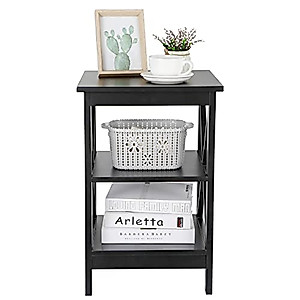SUPER DEAL 3-Tier End Table with Storage Shelves Versatile X-Design Sofa Side Table for Living Room Bedroom Apartment Small Space, Black
