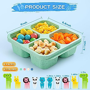 mzvcopm 4 Pack Snack Containers,Divided Bento Lunch Box with Transparent Lids, Reusable Meal Prep Lunch Containers for Kids and Adults,No BPA, 4 Compartment Food Storage Containers