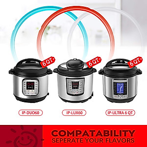 Silicone Sealing Ring, 3 Pack, Savory Sky Blue & Sweet Cherry Red & Common Transparent White, Fit for 5qt / 6qt