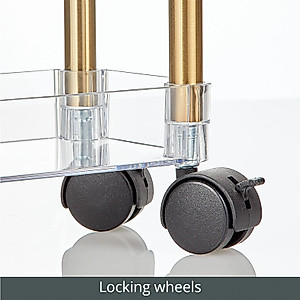 mDesign Slim Portable 3-Tier Household Rolling Storage Cart for Bathroom, Kitchen, Craft Room, Laundry Room, Office, and Kid's Playroom - 4 Rotating Wheels - Clear/Soft Brass