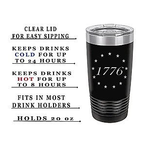 Rogue River Tactical Betsy Ross 1776 American USA Flag 20 Oz. Travel Tumbler Mug Cup w/Lid Vacuum Insulated Hot or Cold Military Vet Gift (Black)