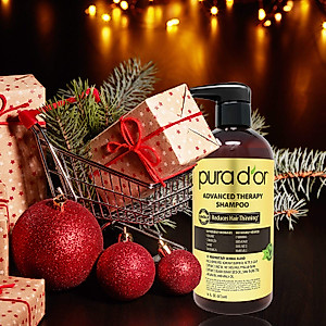 PURA D'OR 16 Oz Advanced Therapy Shampoo Reduces Hair Thinning & Increases Volume, No Sulfate, Biotin Shampoo Infused with Argan Oil, Aloe Vera for All Hair Types, Men & Women