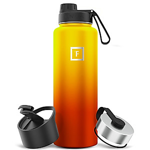 IRON °FLASK Camping & Hiking Hydration Flask with 3 Lids - Stainless Steel, Double Walled & Vacuum Insulated Water Bottle - Leak Proof & BPA Free (Fire, Spout - 40 oz)