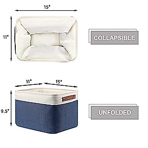 HNZIGE Small Fabric Baskets for Organizing Collapsible Storage Baskets for Shelves, Closets, Laundry, Nursery, Decorative Baskets for Gifts Empty (White&Blue)